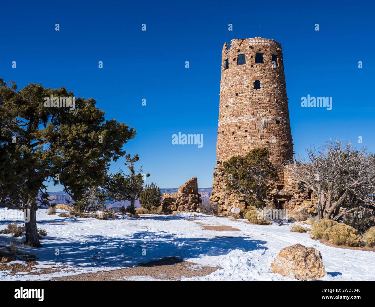 Desert View Watchtower, winter, Grand Canyon National Park, Arizona ...