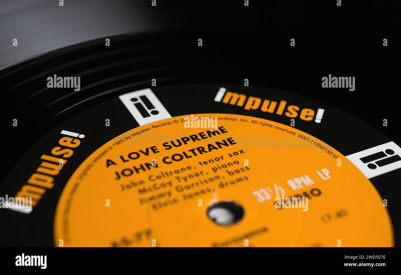 Viersen, Germany - January 9. 2023: Closeup of John Coltrane vinyl jazz ...