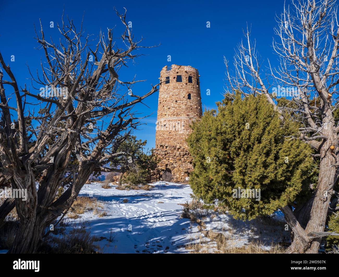 Desert View Watchtower, winter, Grand Canyon National Park, Arizona ...