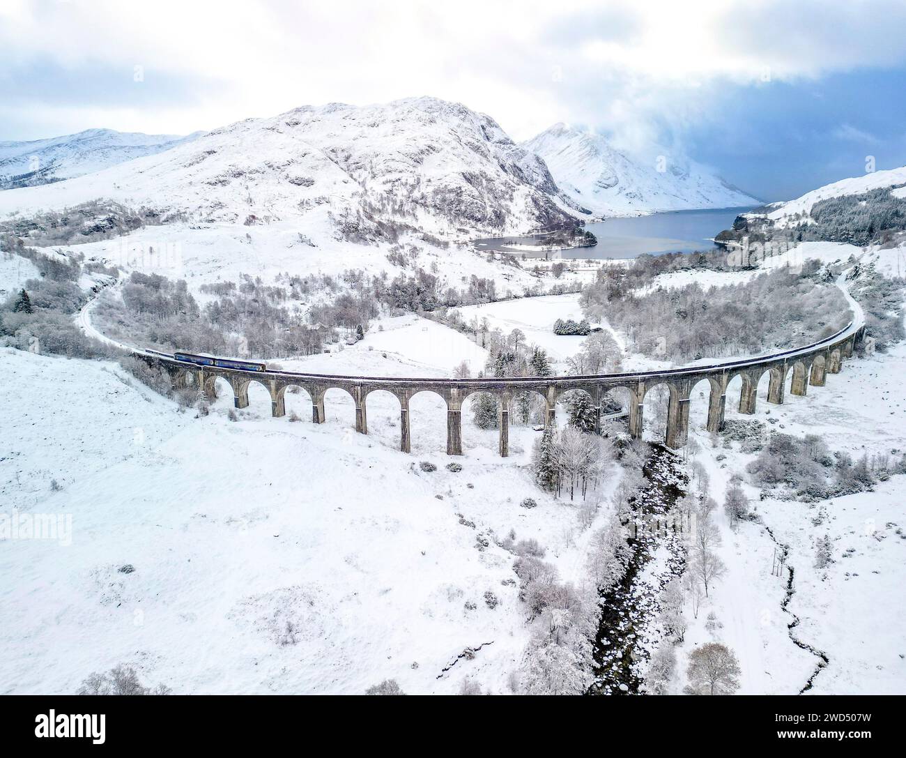 A train crosses the Glenfinnan railway viaduct, made famous in the ...