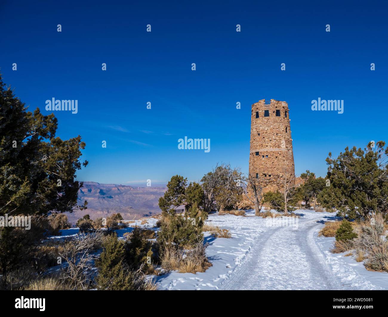 Desert View Watchtower, winter, Grand Canyon National Park, Arizona ...