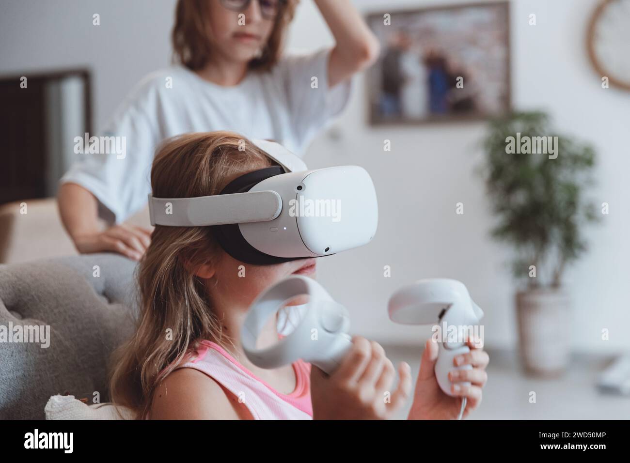 Happy Kids Playing Virtual Reality Game Stock Photo - Alamy