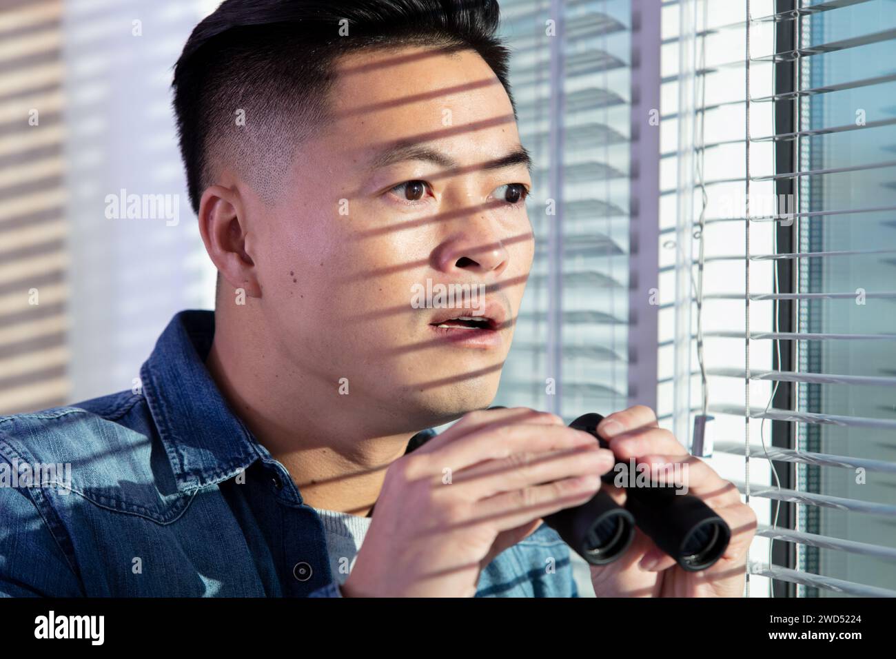 Spy looking through blinds hi-res stock photography and images - Alamy