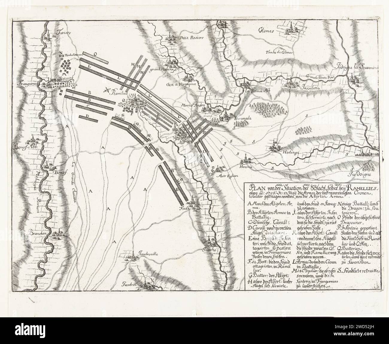 Battle of Ramillies, 1706, Anonymous, 1706 print Map of the Battle of ...