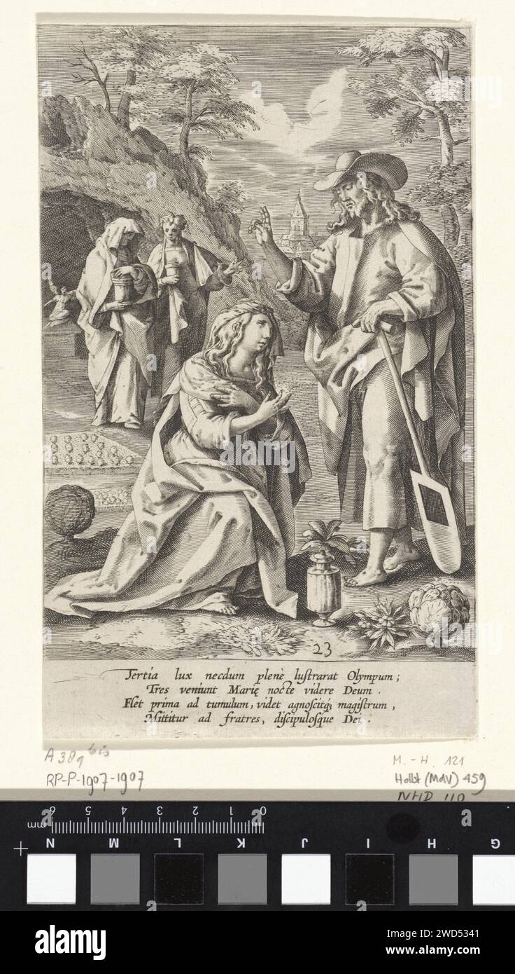 Christ appears as a gardener to Maria Magdalena, Antonie Wierix (II), After Maerten de Vos, 1583 ...