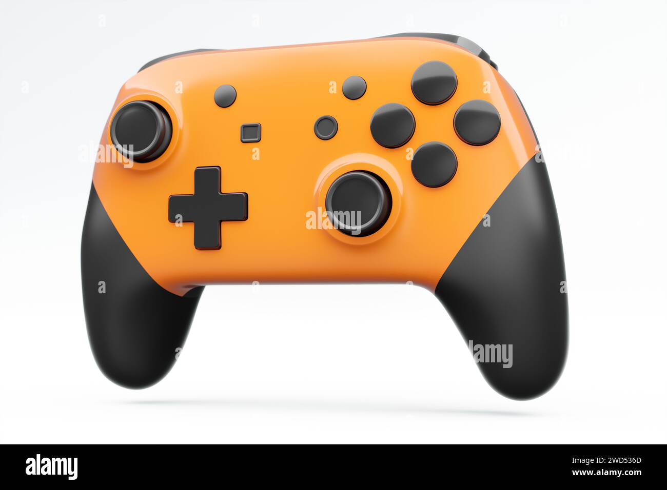 Realistic orange video game joystick or gamepad on white background. 3D ...