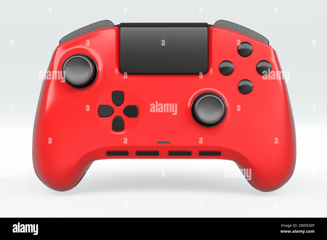 Realistic red video game joystick or gamepad on white background. 3D ...