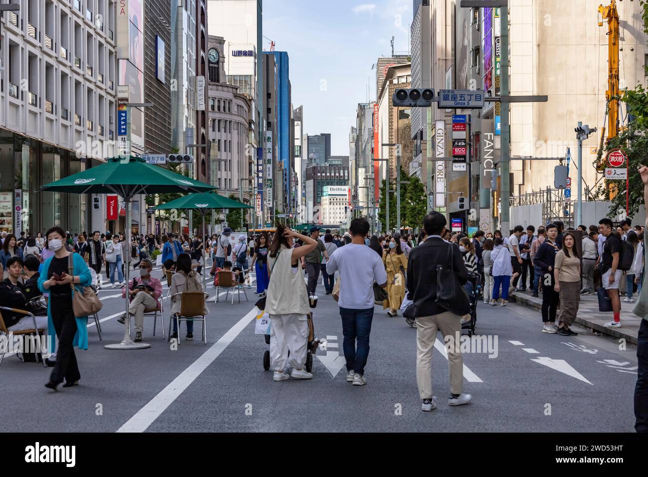 Main street of Ginza town, Pedestrian Paradise at Saturday, Tokyo ...