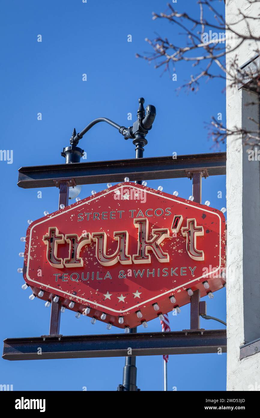 Truk't neon sign, a restaurant in Beloit Wisconsin Stock Photo - Alamy