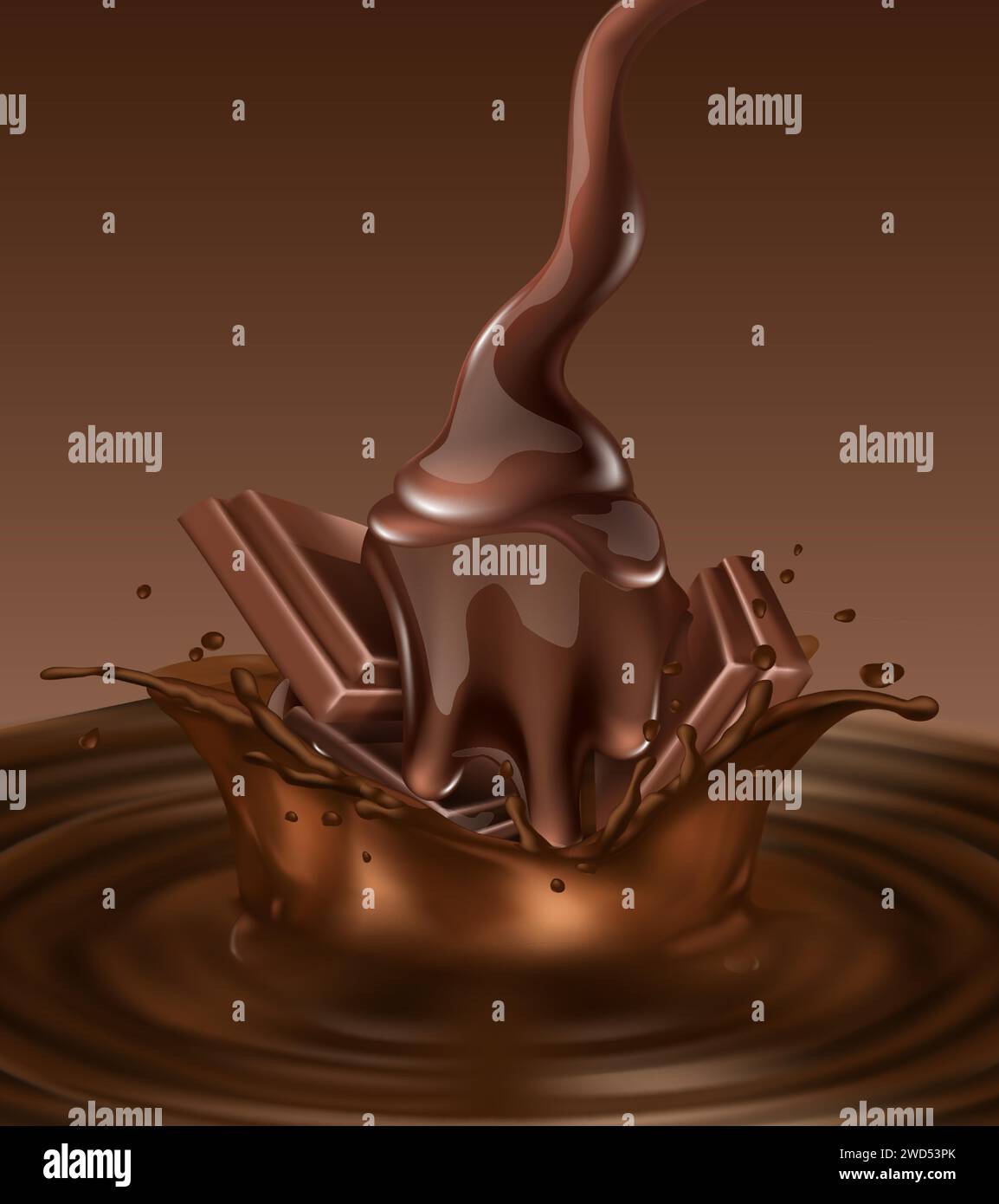 Chocolate splash with choco bar banner. realistic vector background ...