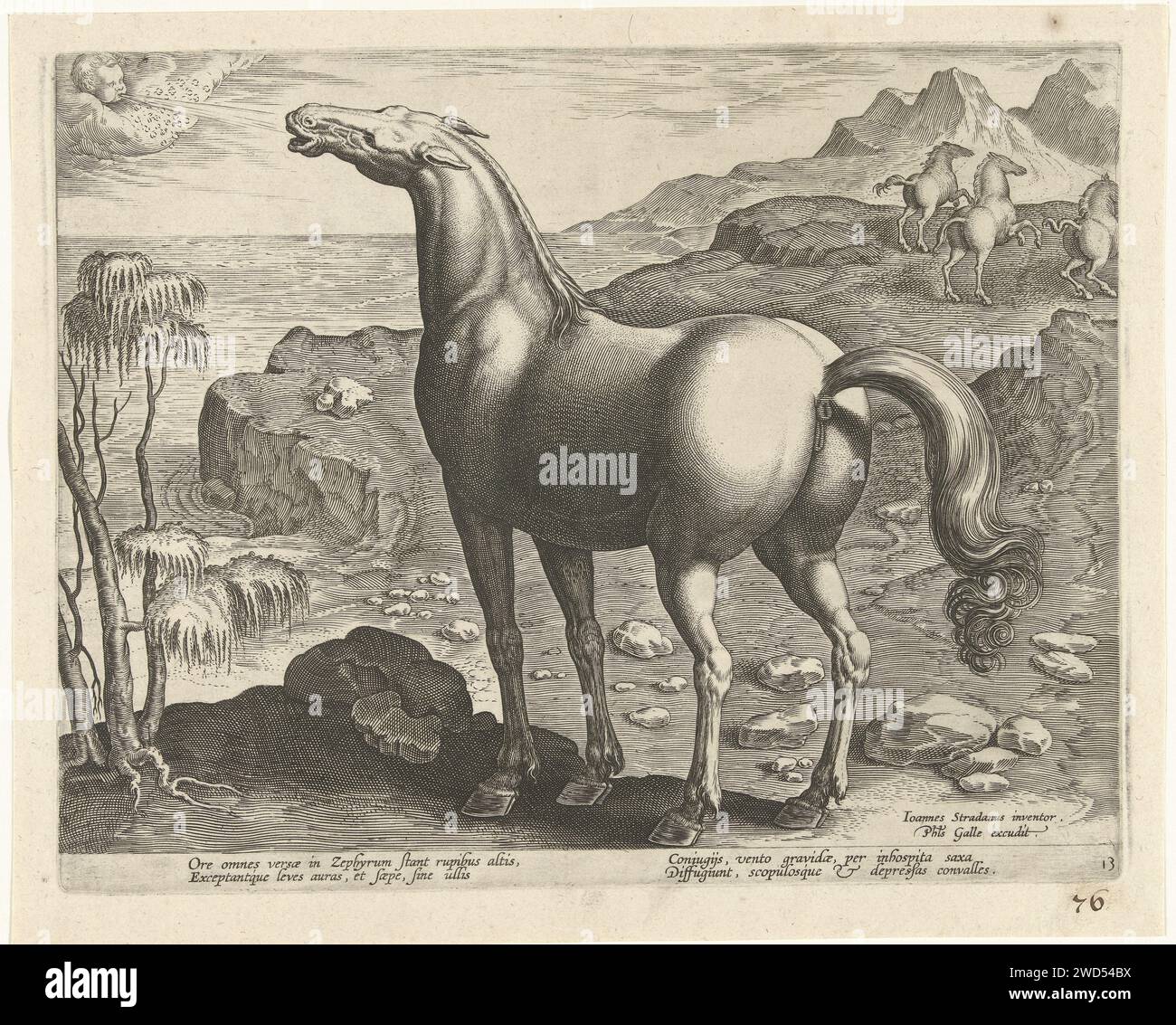Zephyros fertilize a mare, Hieronymus Wierix (attributed to), after Jan ...