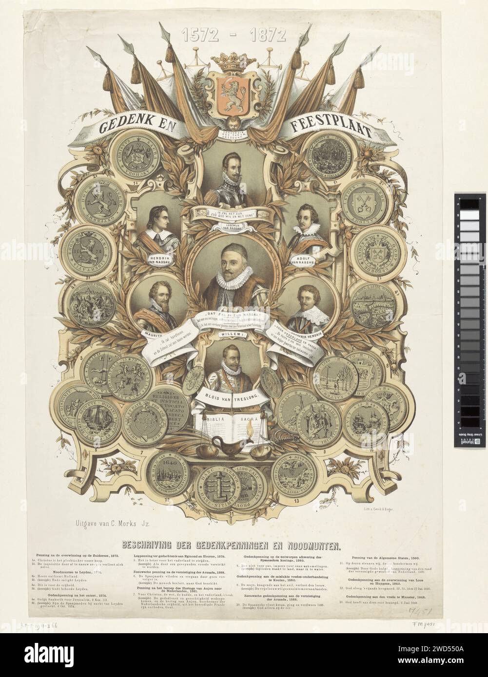 Gedenk and Feestplaat 1572-1872, Anonymous, 1872 print Memorial plaque ...