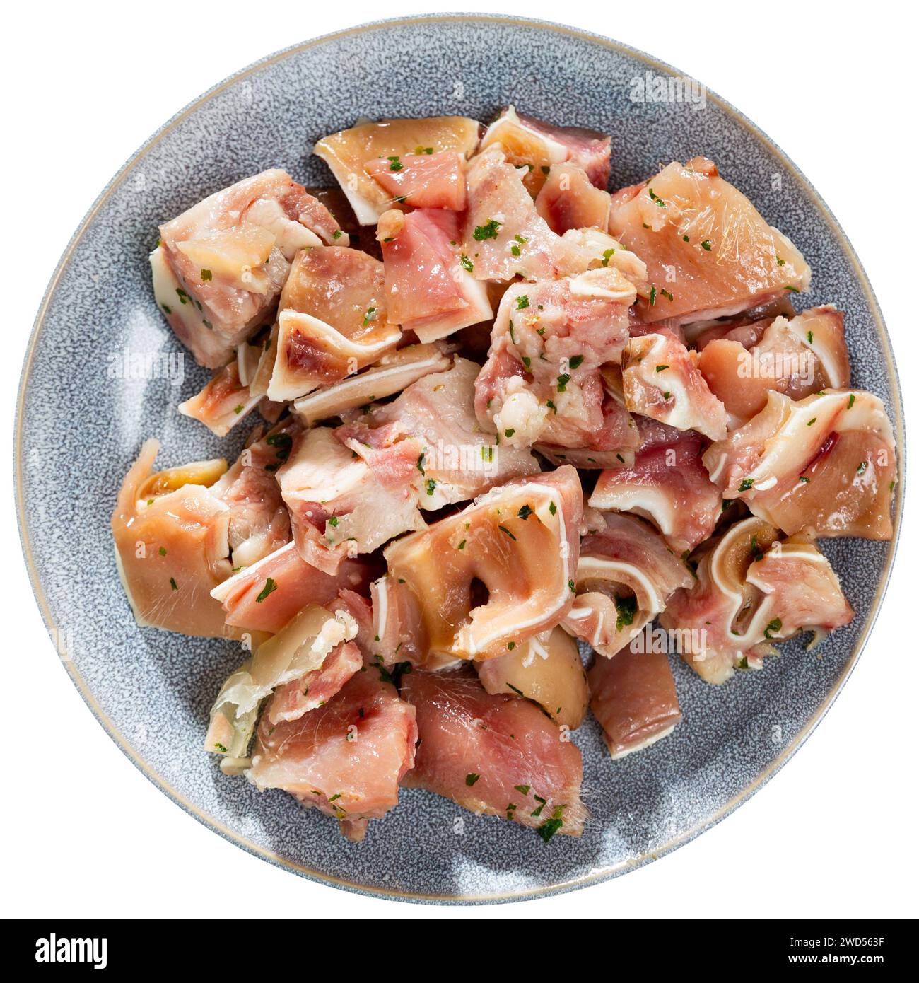Sliced pig ears served on platter Stock Photo - Alamy