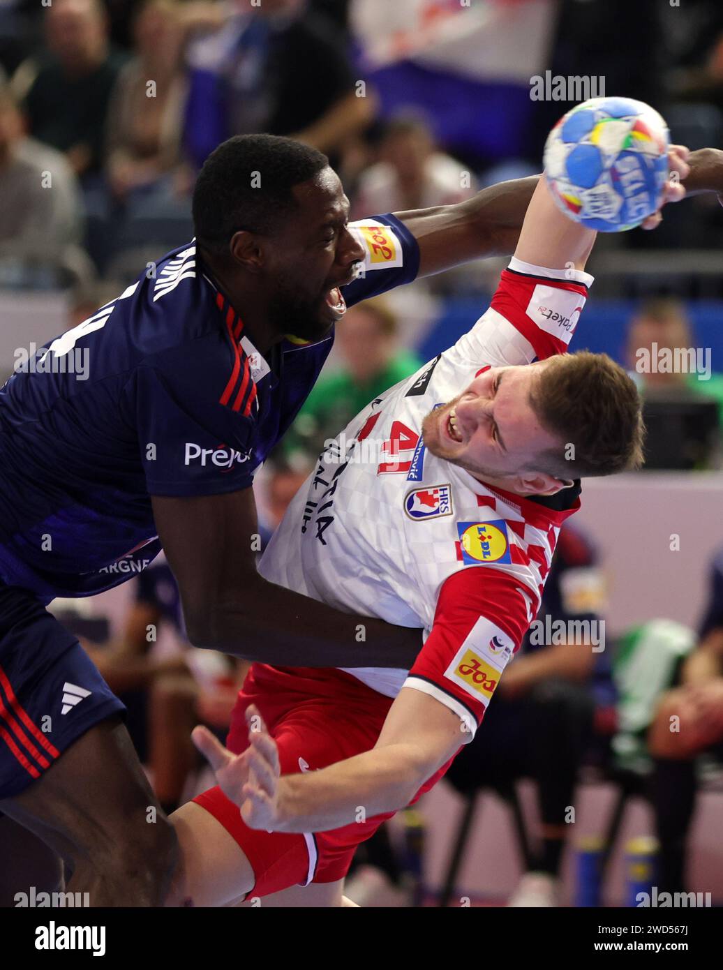 Tin Lucin of Croatia, Dylan Nahi #31 of France France vs Croatia EHF ...