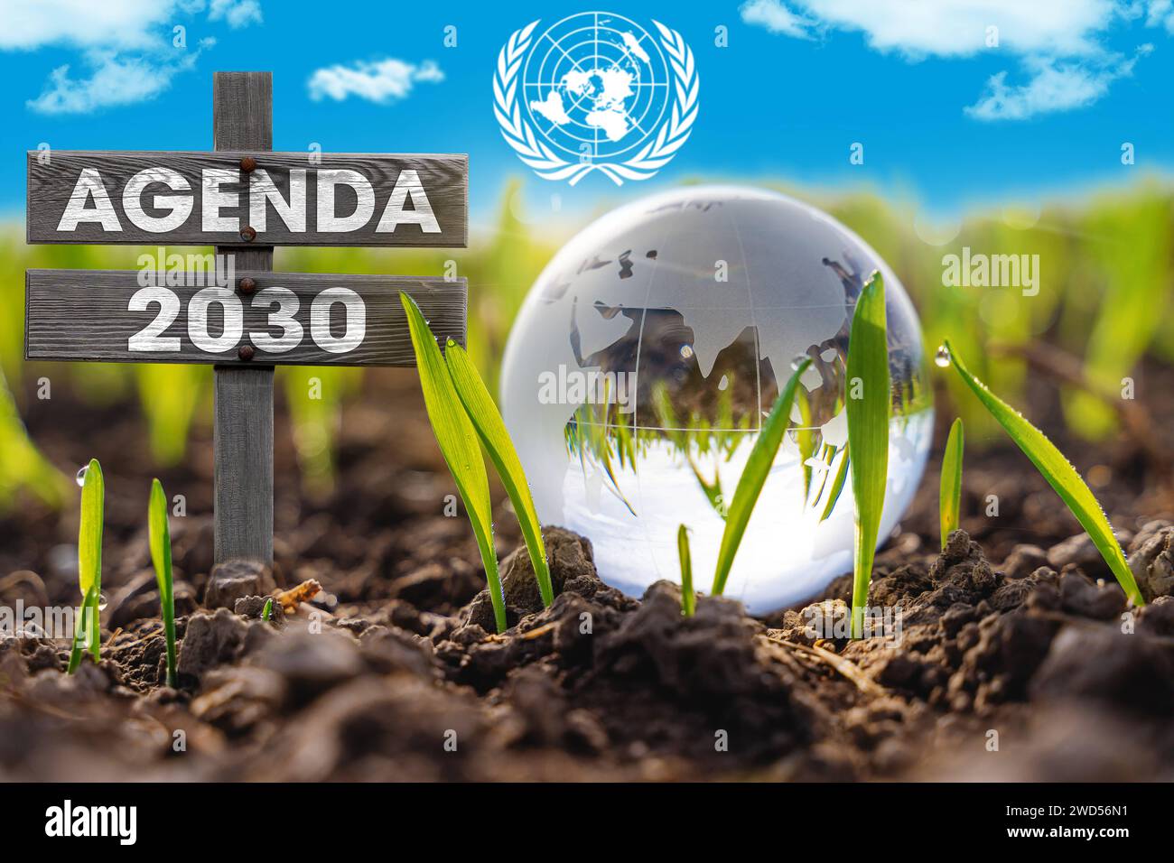 18 January 2024: Symbolic image with globe and wooden sign for the 2030 ...