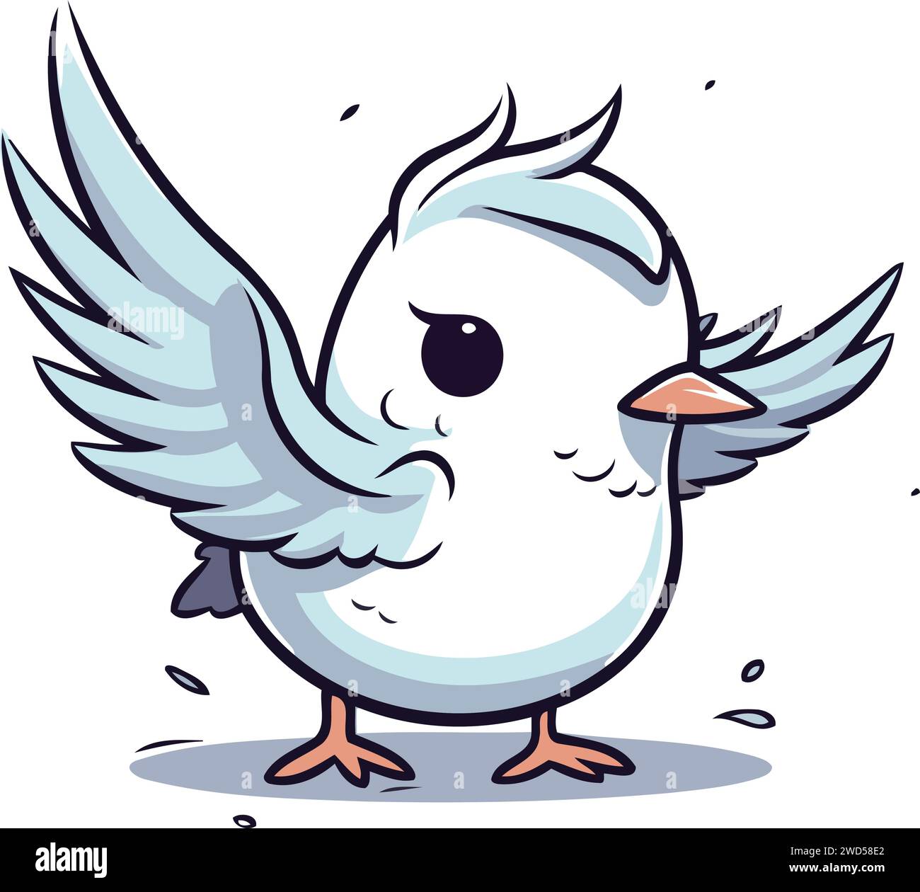 Cute cartoon bird with wings. Vector illustration isolated on white ...