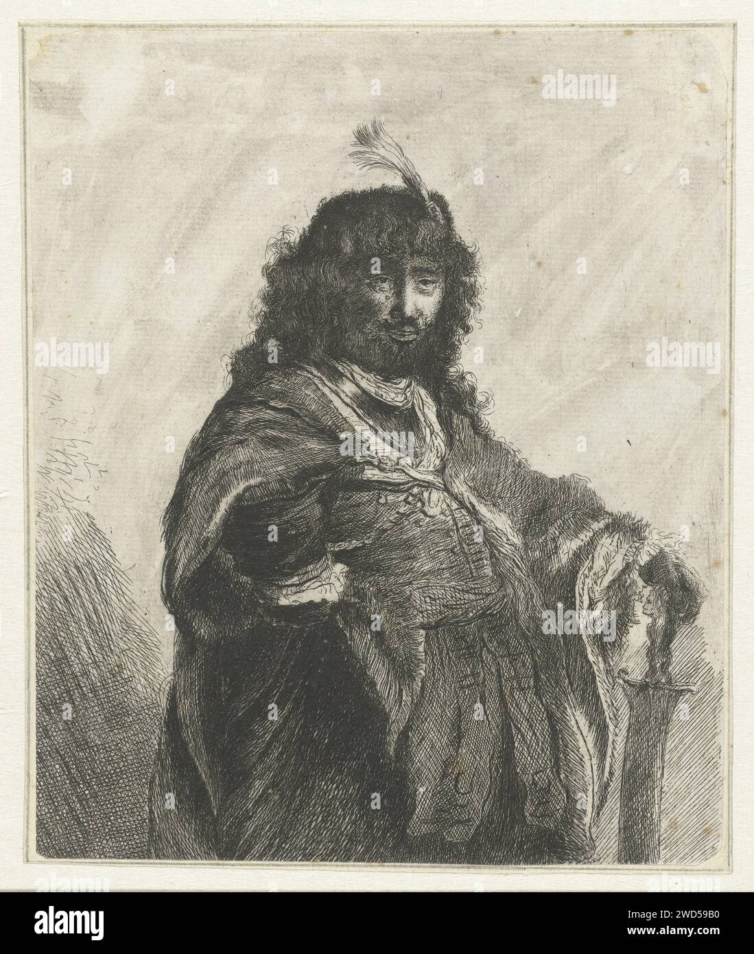 Self-portrait (?) with plumed cap and lowered sabre, anonymous, after ...