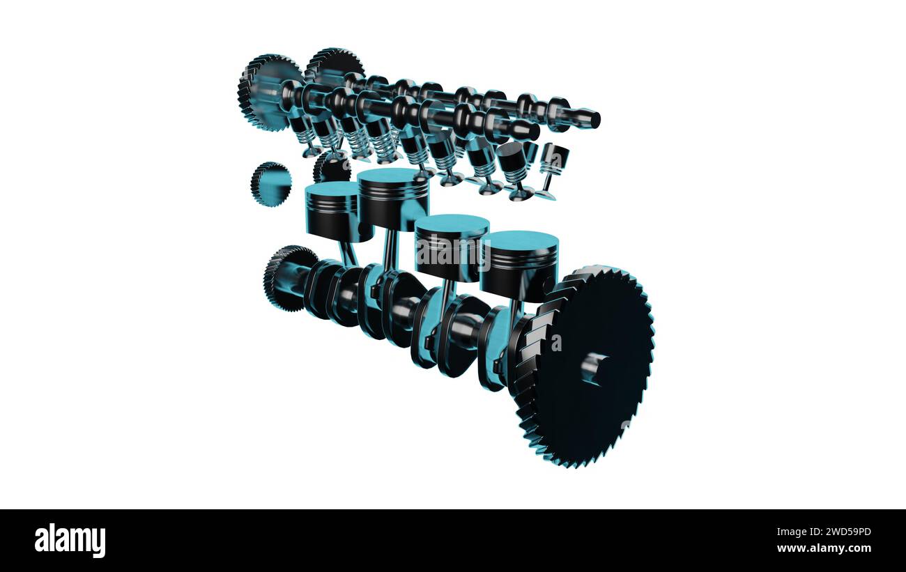 Close up detailed fully textured 3D render of industrial engine with ...