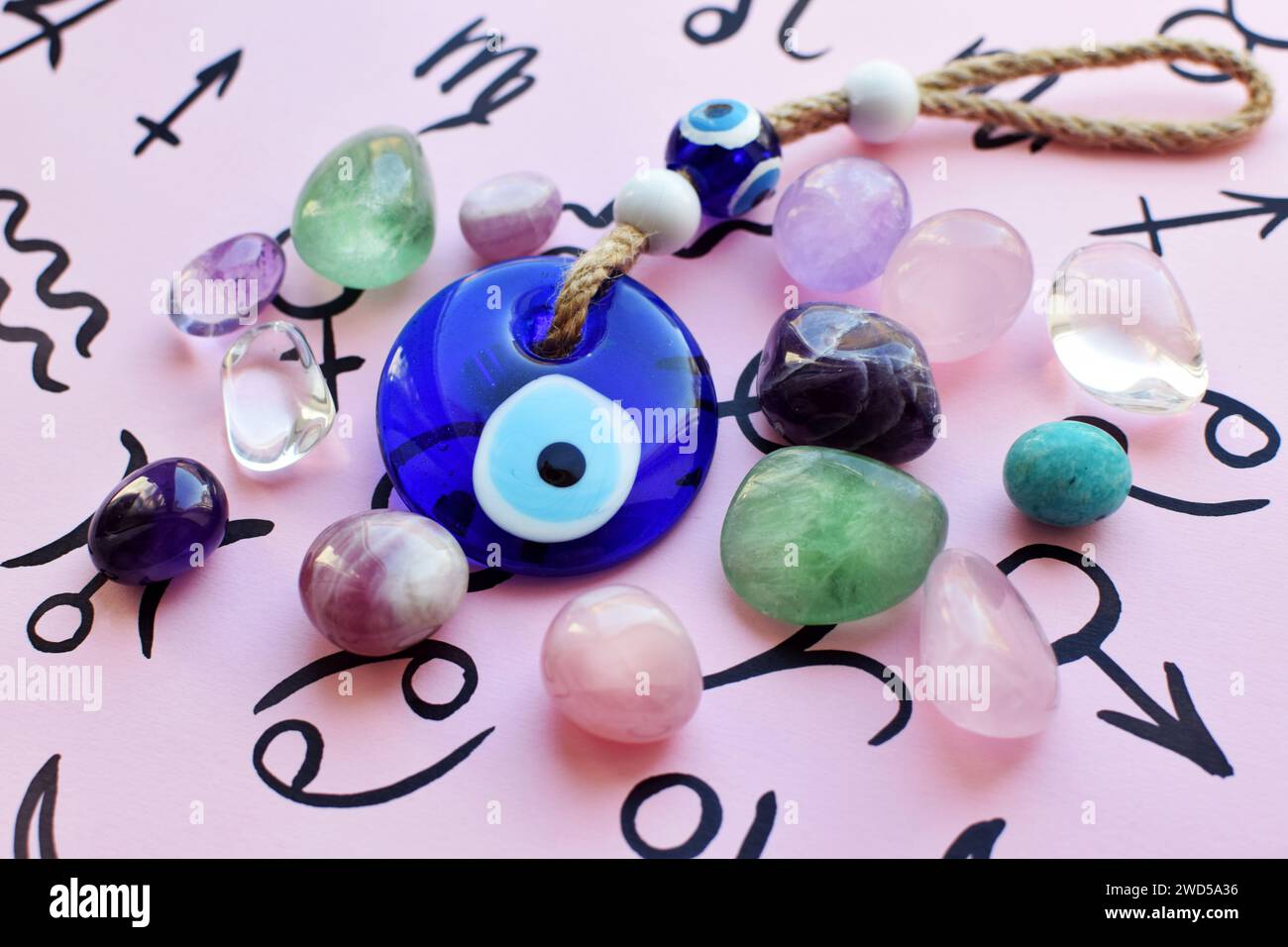 Turkish evil eye amulet and beautiful amethyst and rose quartz ...