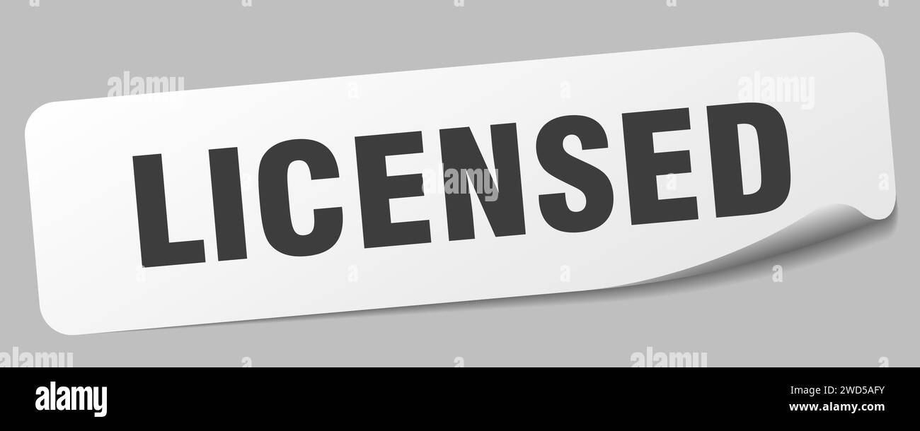 licensed sticker. licensed rectangular label isolated on white ...