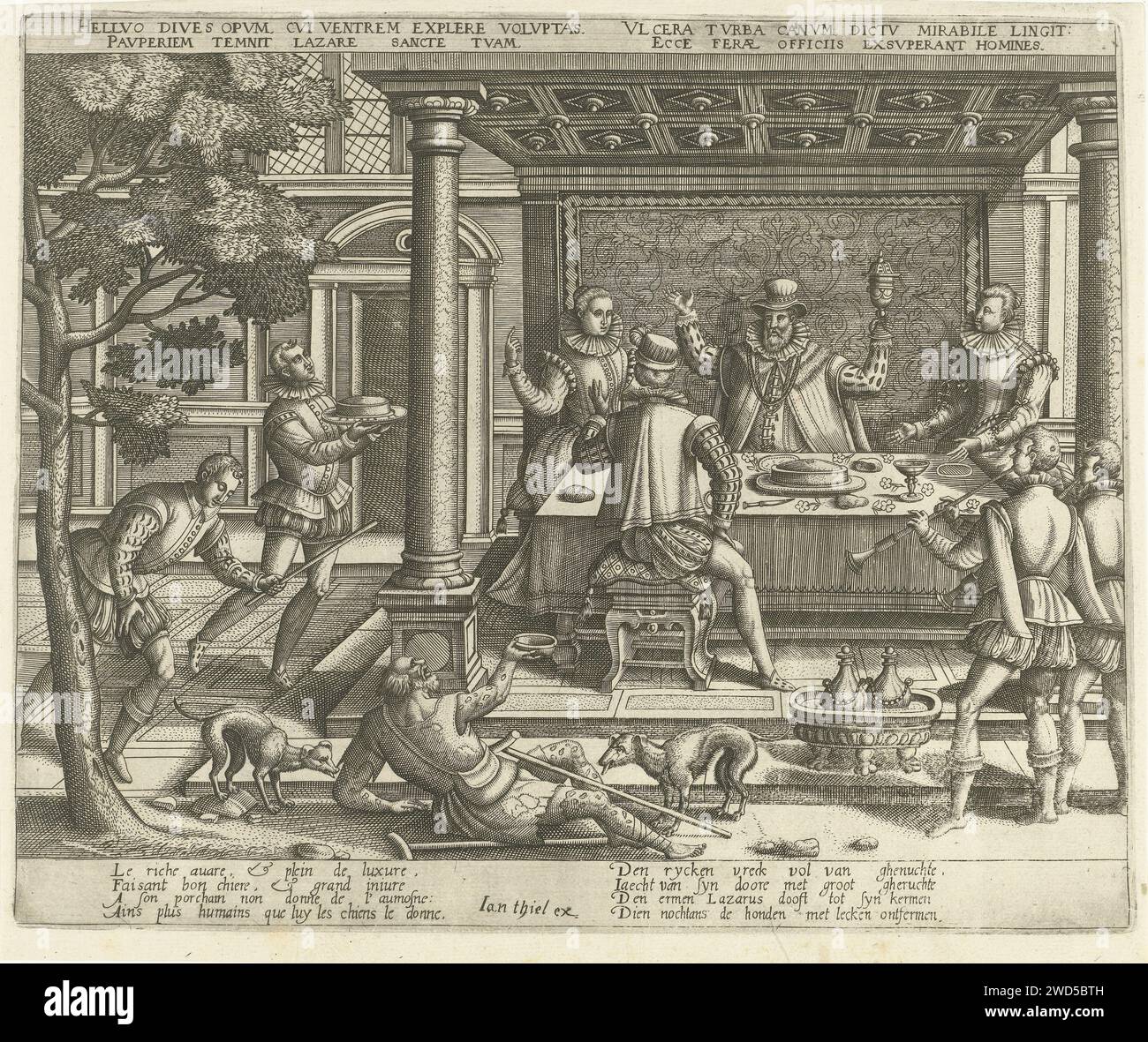 Lazarus begges at the party dis of the rich man, Anonymous, Pieter van ...