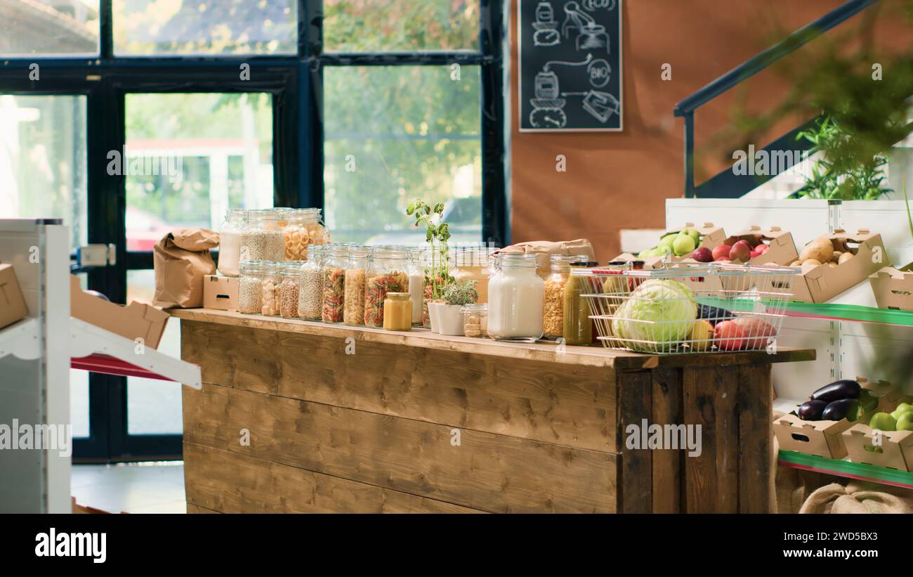 Zero waste merchandise in supermarket with ethically sourced food ...