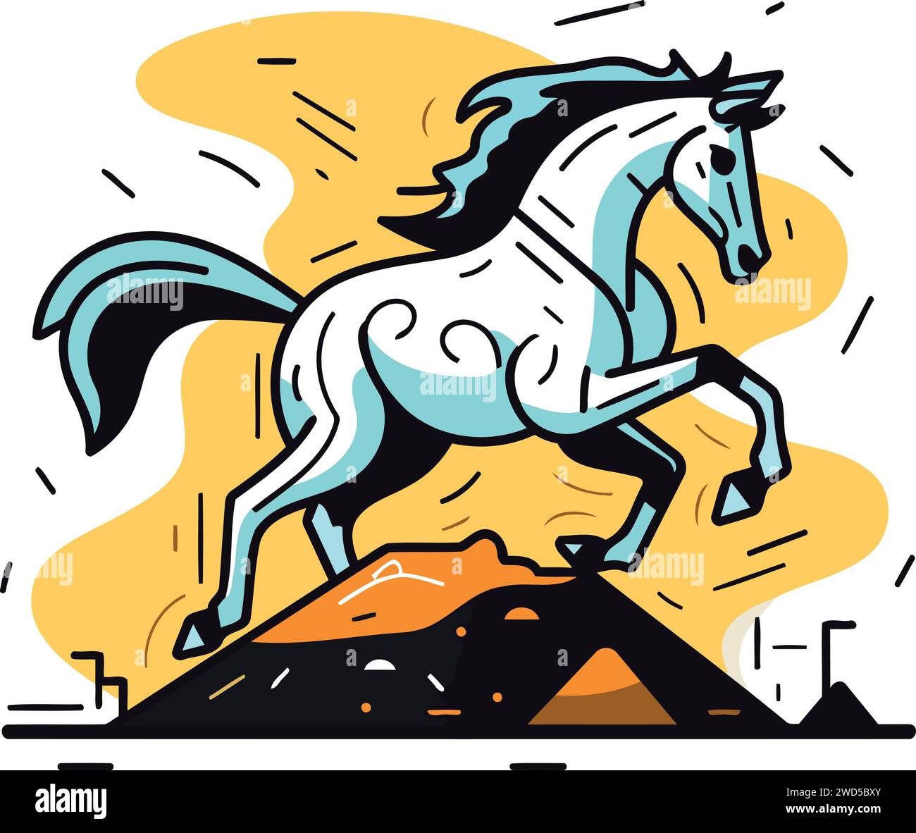 Horse running on a mountain. Vector illustration in cartoon style Stock ...