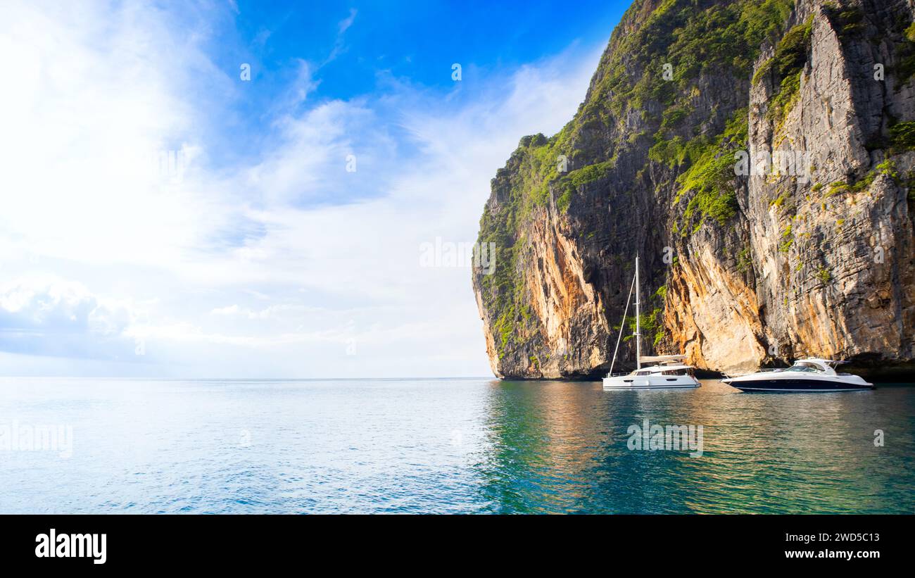 Beautiful panoramic landscape of the Maya Bay in the Phi Phi Islands in ...