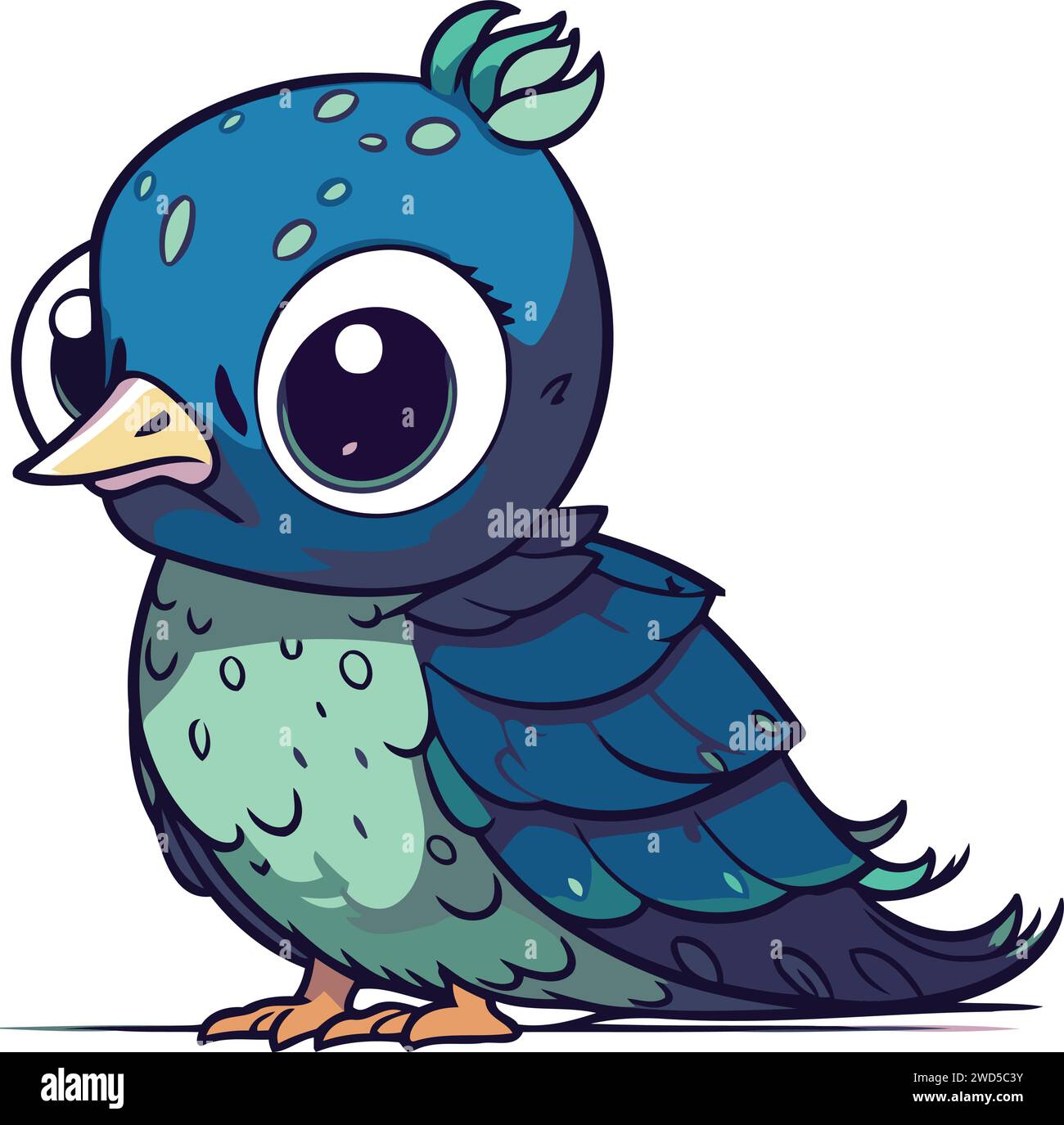 Cute blue bird isolated on white background. Cartoon vector ...