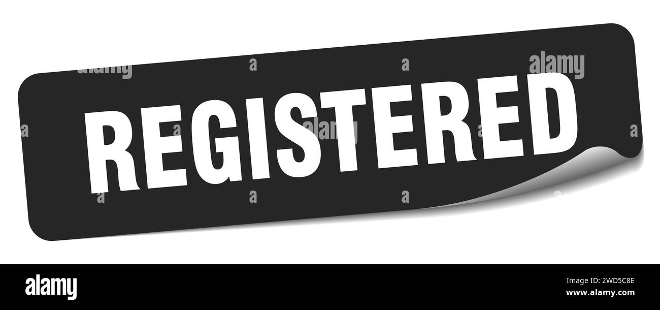 registered sticker. registered rectangular label isolated on white ...