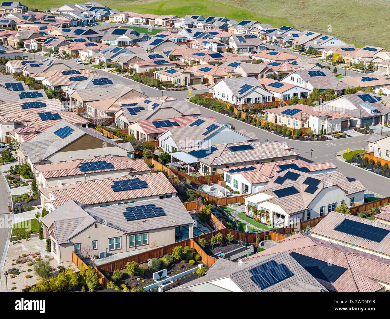 Aeril photos over a community of homes with solar panels in Northern ...