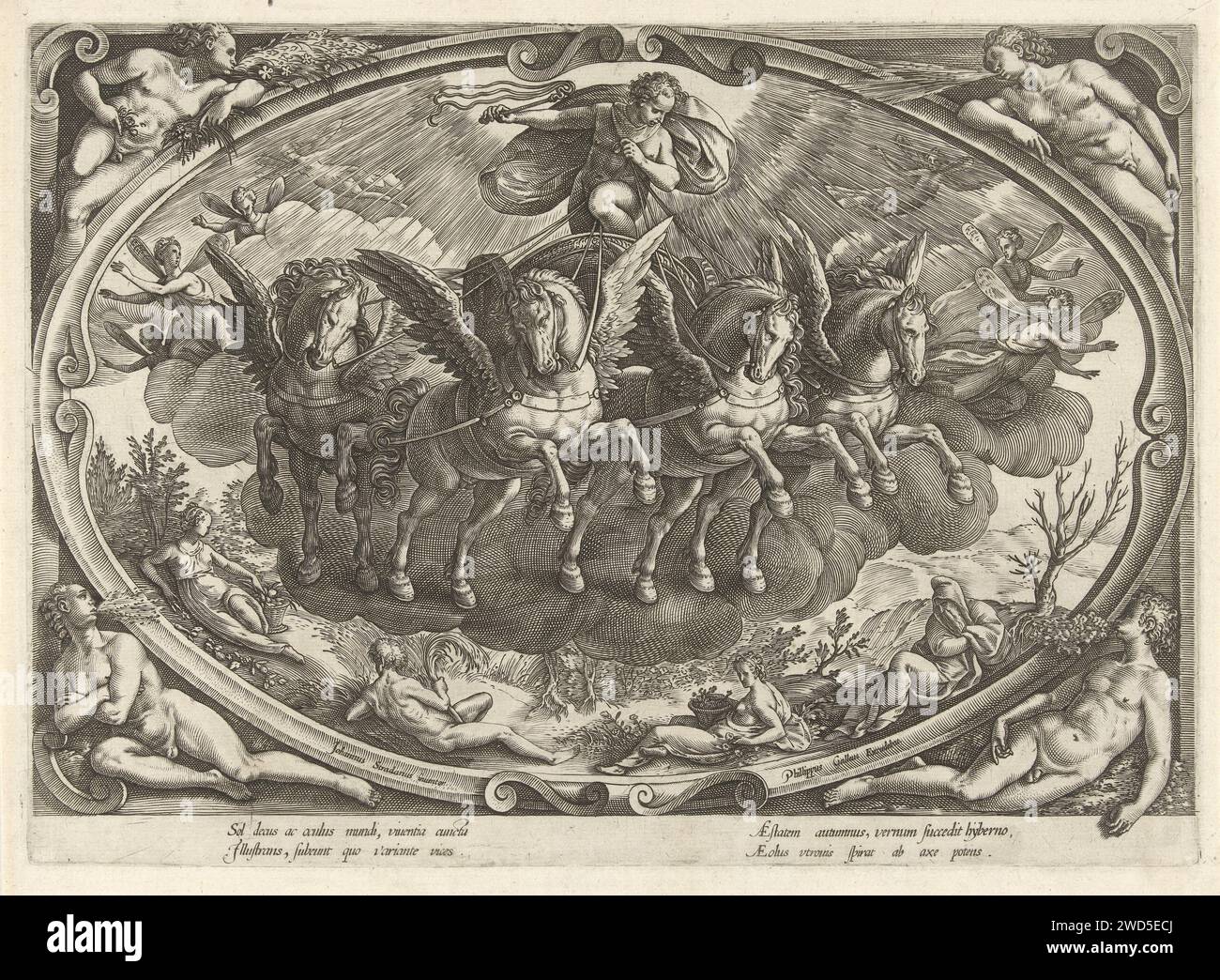 Apollo and the four seasons, Philips Galle, After Jan van der Straet, c ...