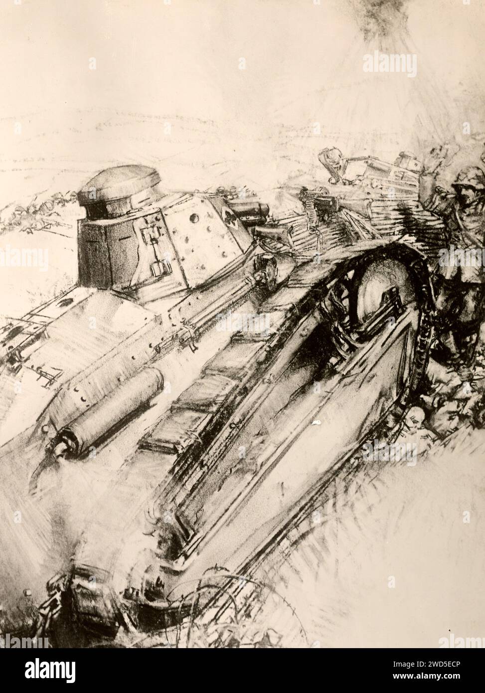 A tank surprises and cleans up an enemy machine gun nest during World ...