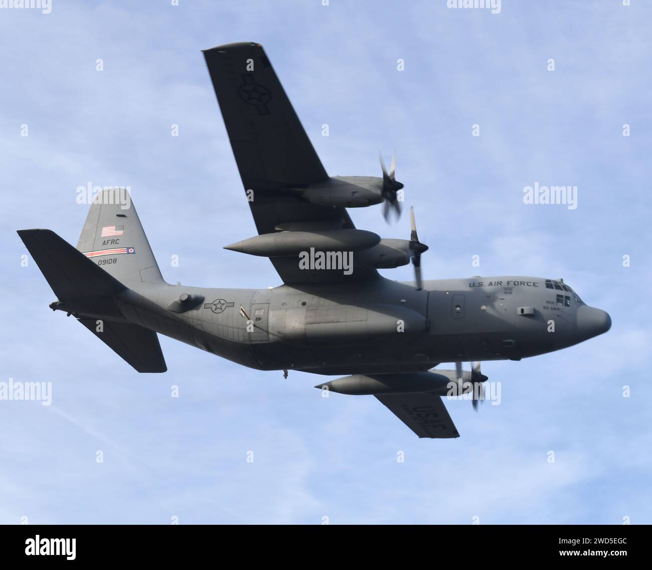 A 910th Airlift Wing aerial spray modified C-130H Hercules sprays water ...
