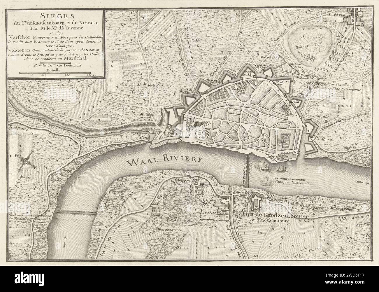 Map of Nijmegen and the Fort Knodsenburg, captured by the French in ...
