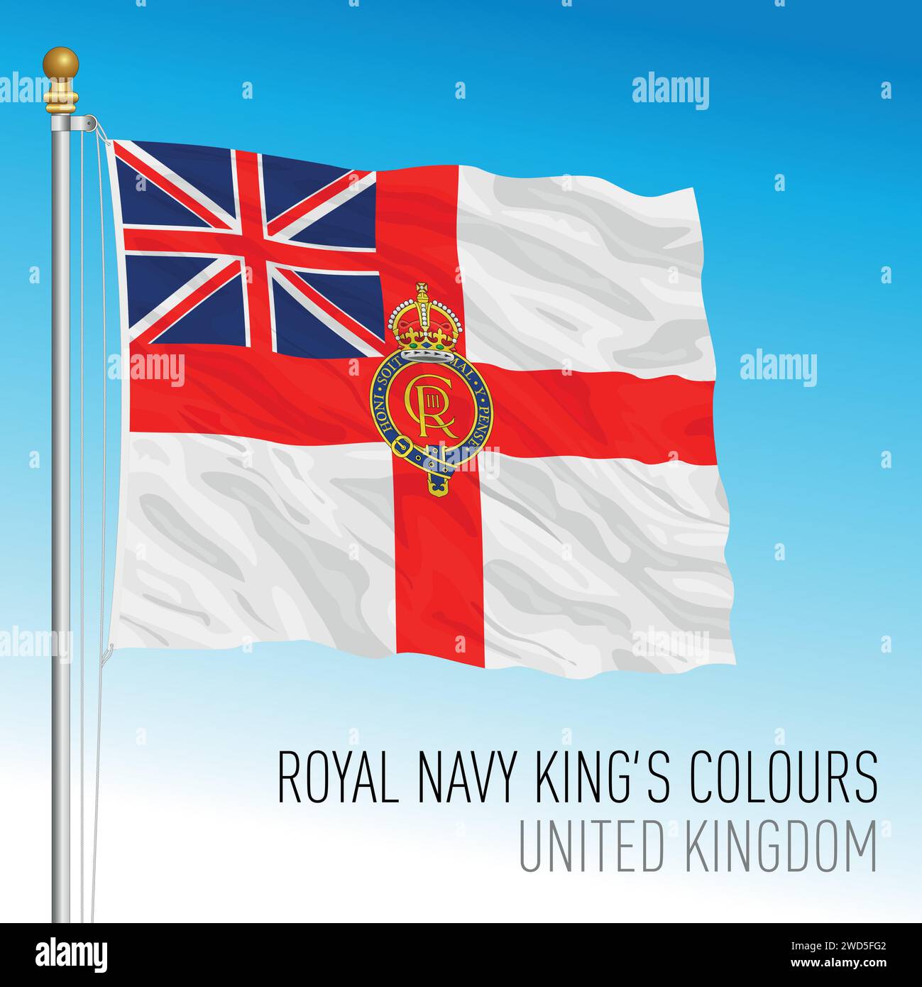King's Colour for the Royal Navy waving flag, United kingdom, vector illustration Stock Vector ...