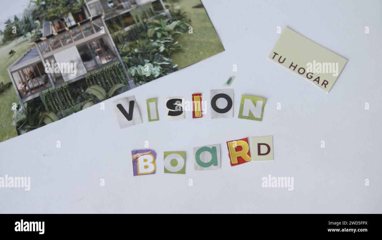 Making visionboard with magazine clippings Stock Photo - Alamy