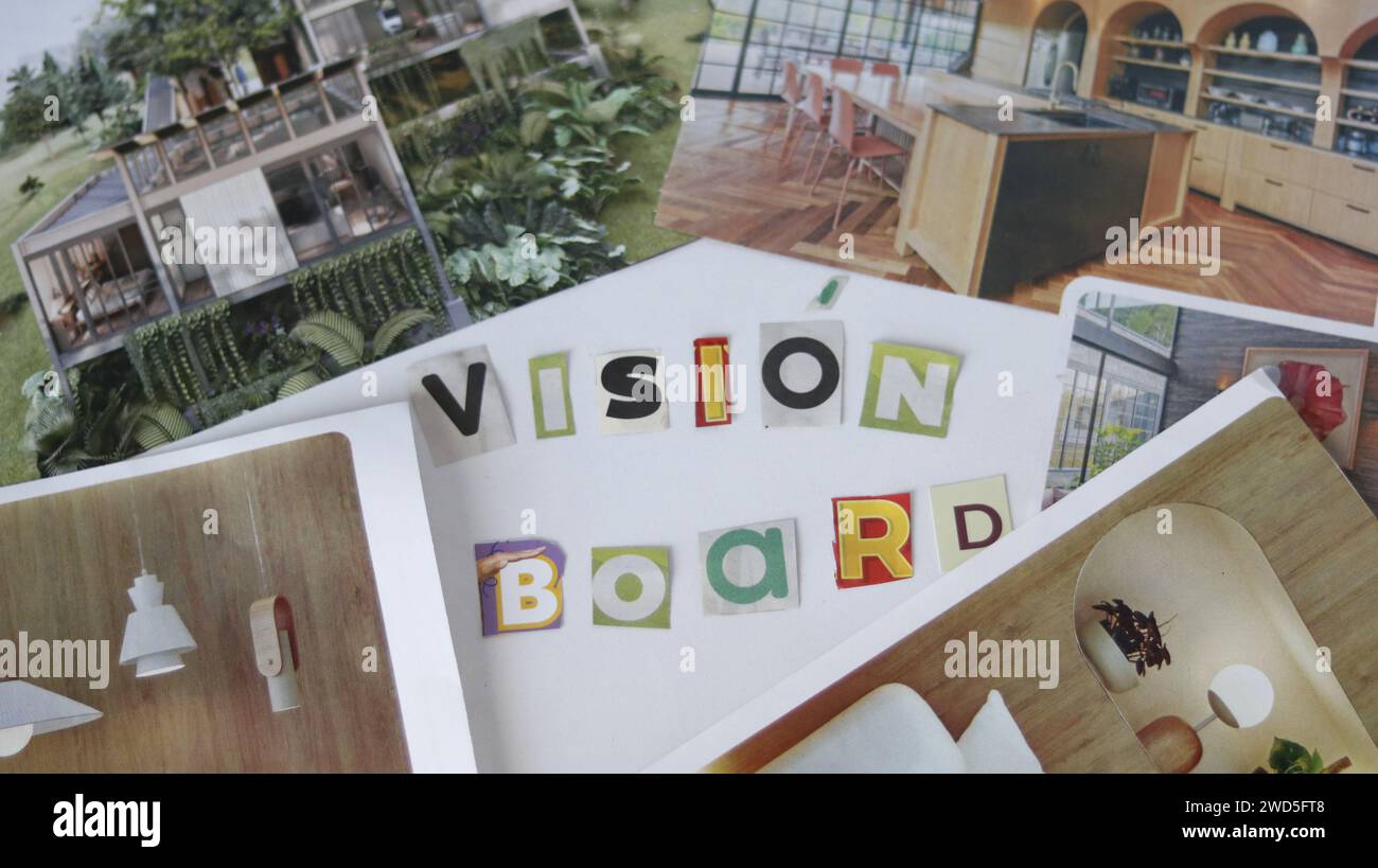 Making visionboard with magazine clippings Stock Photo - Alamy