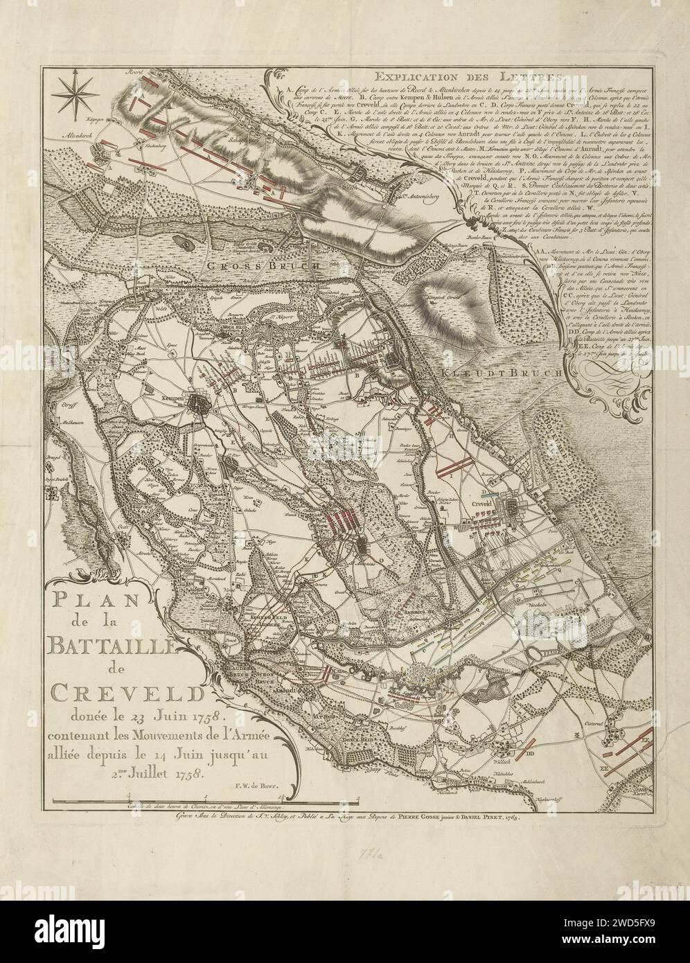SLIGH BIJ CRESSED, 1758, Jacob Van Denyy, 1765 print Map of the area ...
