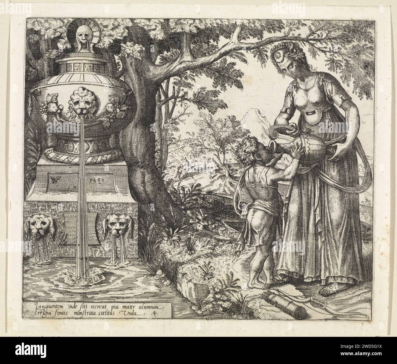 Hagar gives Ismaël to drink, Willem Thibaut, 1580 print Hagar gives her ...