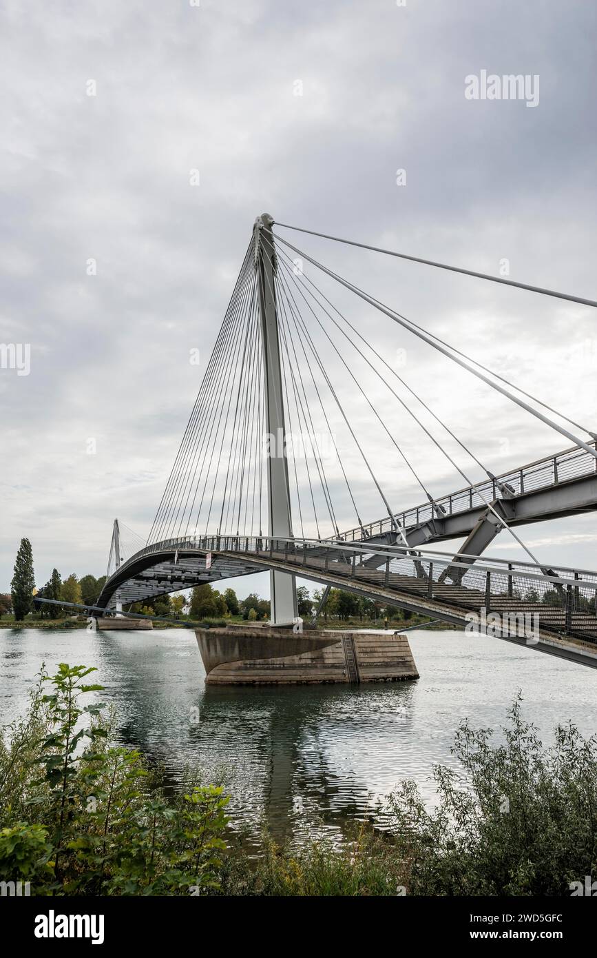 Bridge over the Rhine, cable-stayed bridge Passerelle des Deux Rives ...