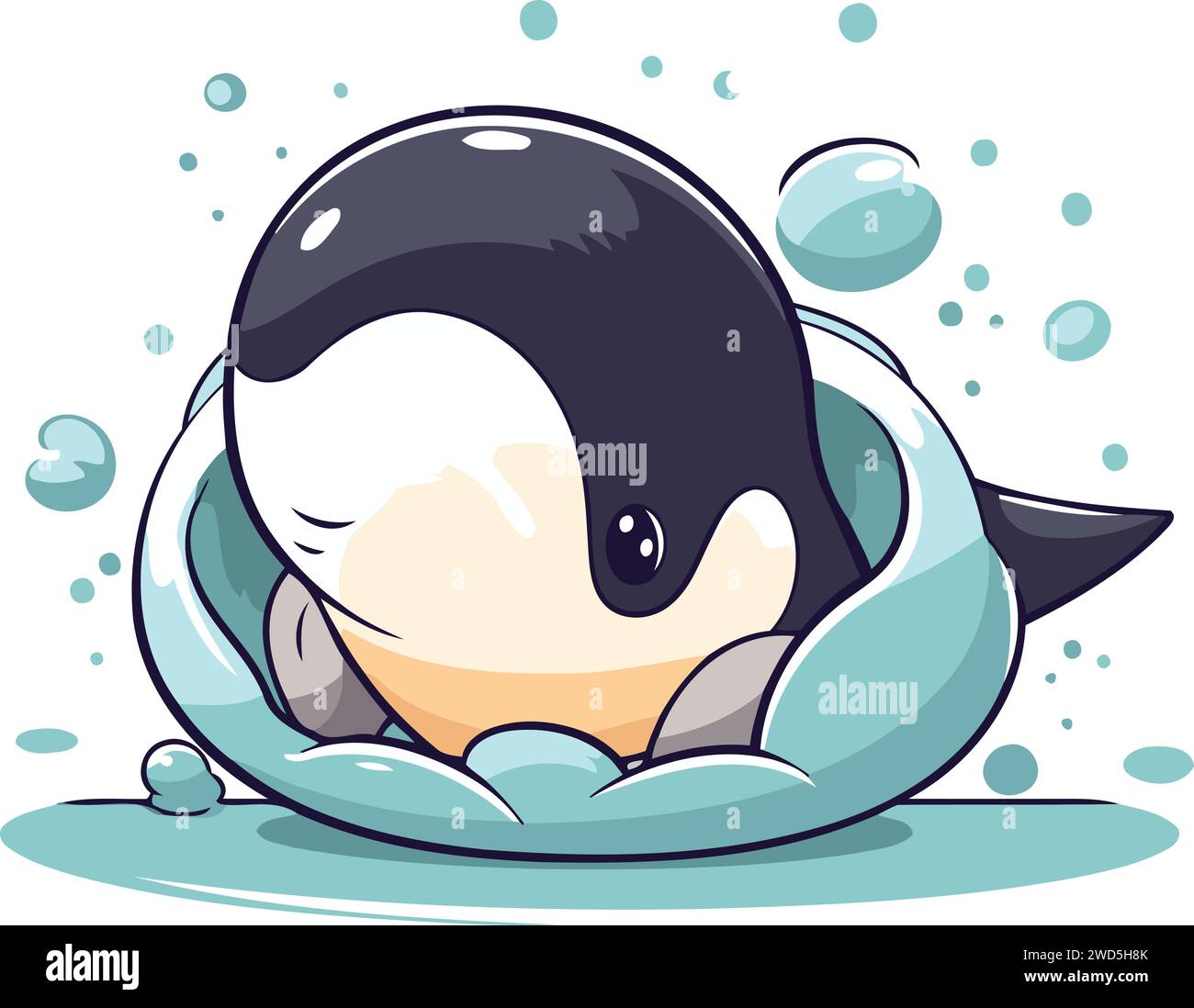 Cute cartoon penguin swimming in the water. Vector illustration Stock ...