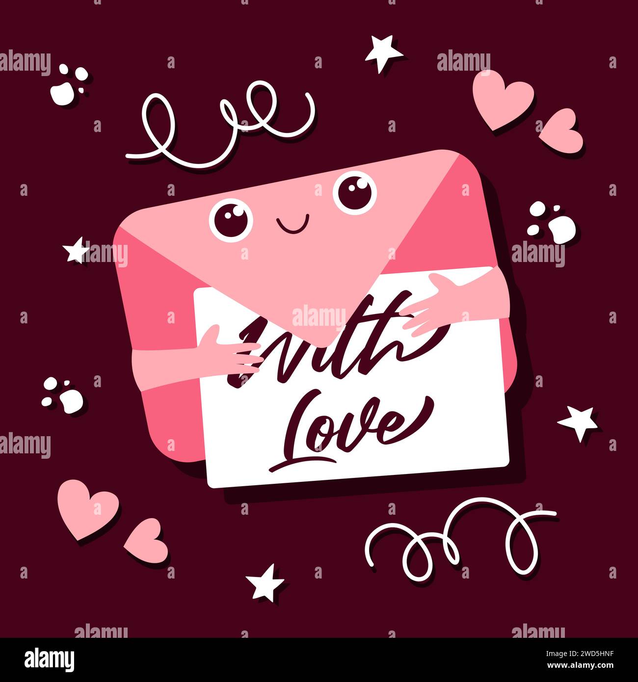 Hand drawn card for Valentines Day. Cute envelope with love note Stock ...