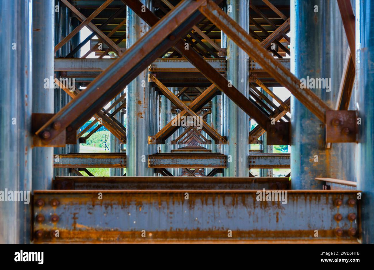 Cross bars in lower portion of iron substructure of bridge under ...