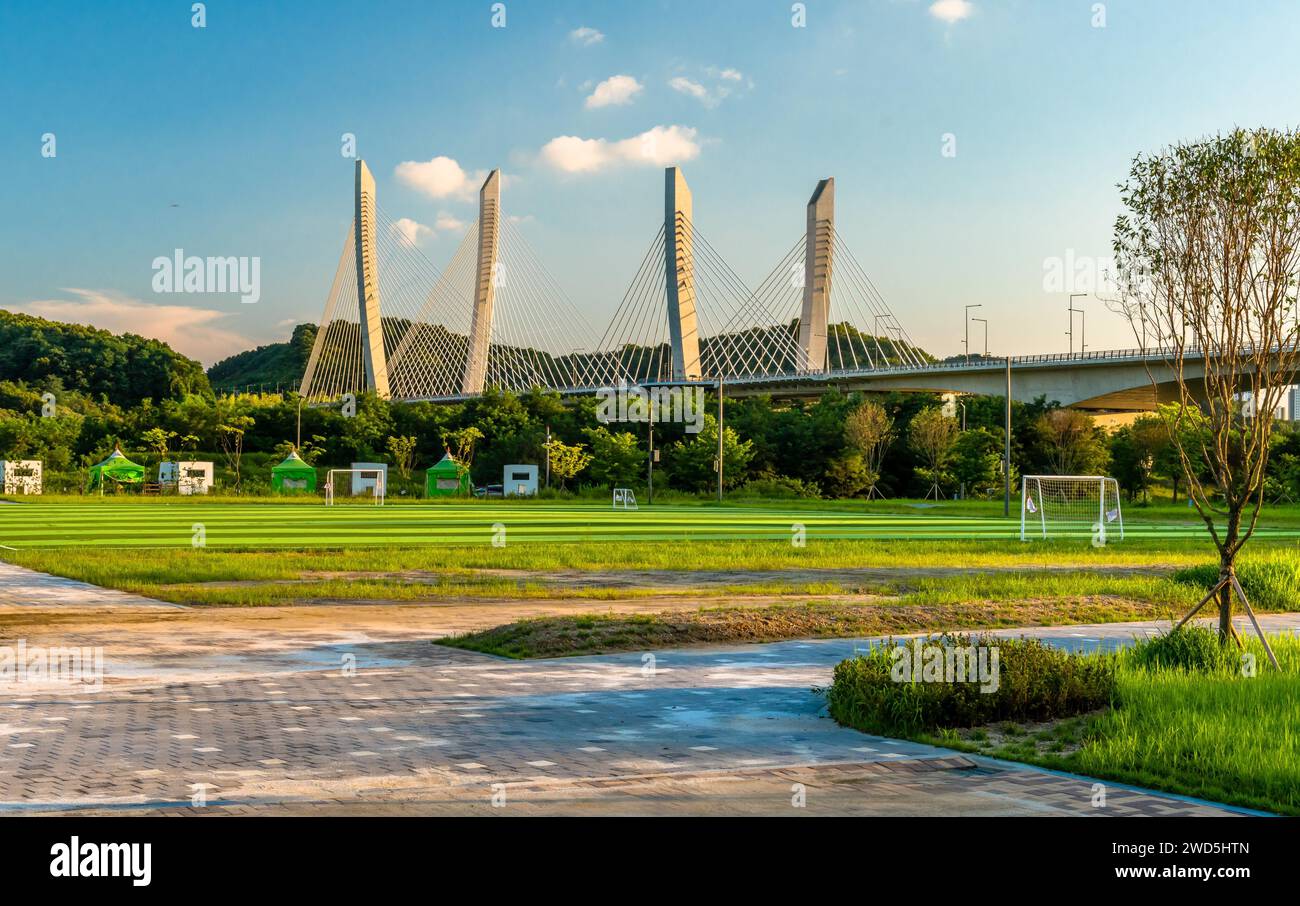 Aramchangyo bridge designed by SK E&C near Sejong city in South Korea ...