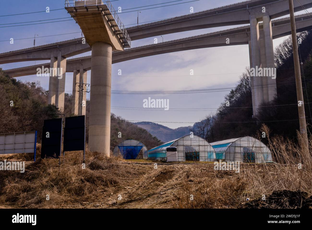 Support column for new highway in front of existing overpass, South ...