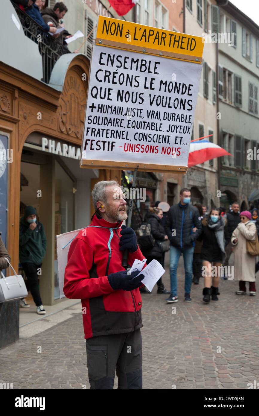 Annecy, France - January 29, 2022: Group of people demonstrating ...