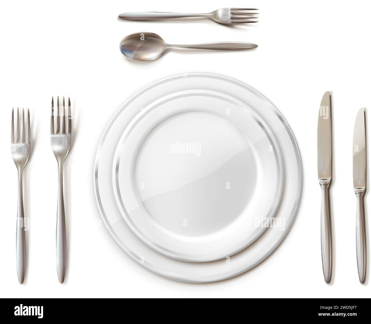 Table setting. Dinner table with cutlery, forks, knife and spoon with ...