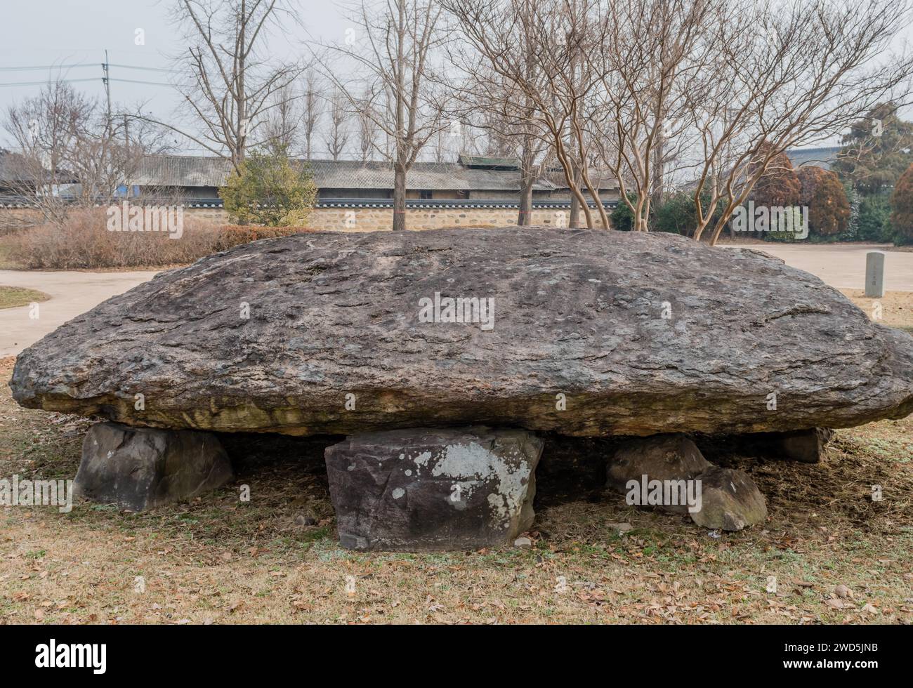 Dolmen burial chamber with large boulder used as capstone on top of ...