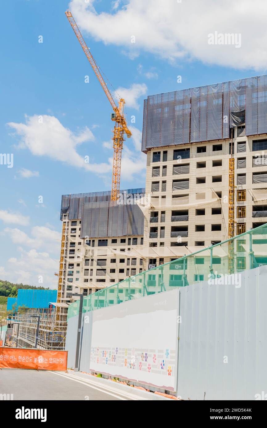 Daejeon, South Korea, May 2, 2021: Construction crane attached to new ...